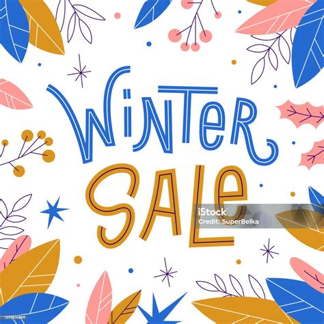 눈송이와 잎겨울 세일 배너 광고 배너에 대한 계절 슬로건 벡터 그림입니다 2021년에 대한 스톡 벡터 아트 및 기타 이미지 2021년 개념 겨울 Istock