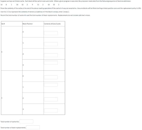 Solved Suppose We Have An Block Cache Each Block Of The Chegg Com