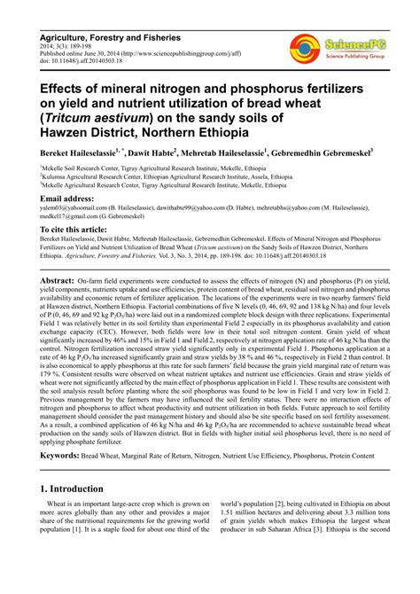 Pdf Effects Of Mineral Nitrogen And Phosphorus Fertilizers On Yield And Nutrient Utilization