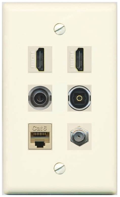 Riteav 2 Port Hdmi 1 Coax Cat6 35mm Toslink Jack Wall Plate Flat