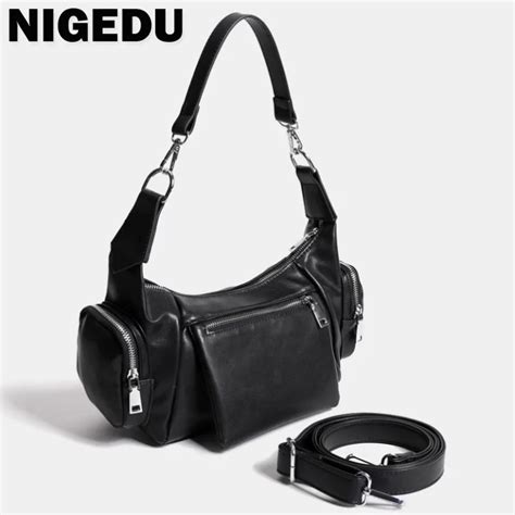 알리익스프레스 여성용 빈티지 보조 가방 오토바이 펑크 숄더 크로스 바디 백 부드러운 Pu 가죽 여성용 핸드백 브랜드 디자인 여성용 토트 블랙 위시버킷