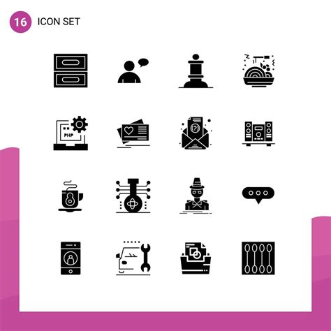 Solid Glyph Pack Of 16 Universal Symbols Of Card Development Figure Develop Code Editable Vector
