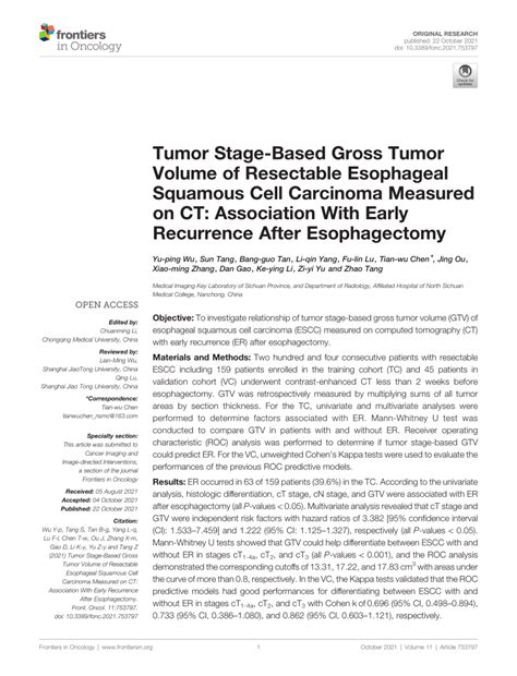 Pdf Tumor Stage Based Gross Tumor Volume Of Resectable Esophageal
