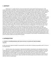 Sex Education Position Paper Docx I ABSTRACT Adolescence Is A Highly Dynamic Period