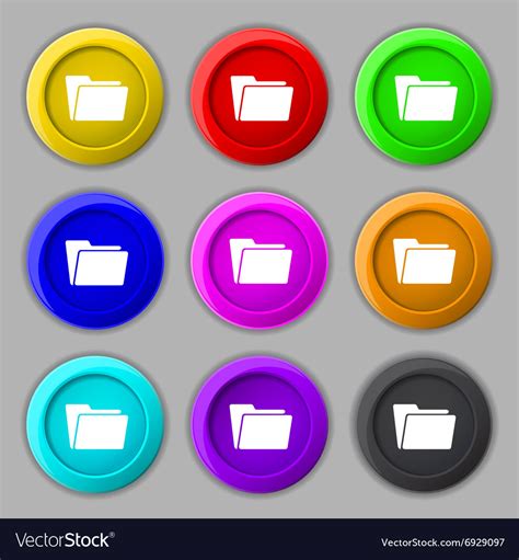 Folder Icon Sign Symbol On Nine Round Colourful Vector Image