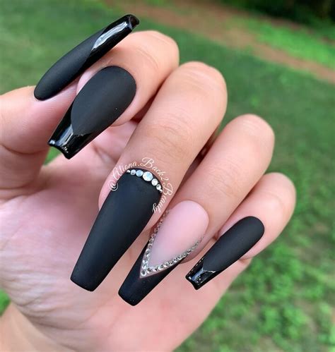 Black Nails With Glitter Tips
