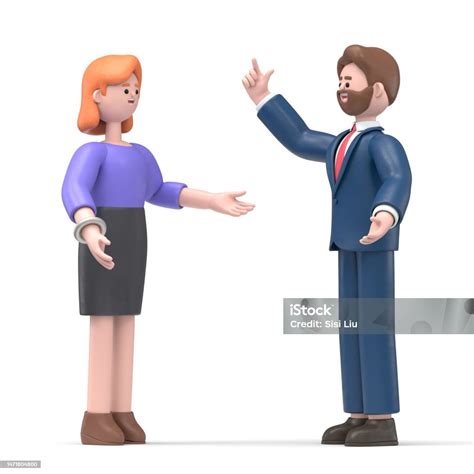 만화 캐릭터가 말하고 토론하는 3d 그림 의사 소통 및 말하기 개념3d 흰색 배경에 렌더링 3차원 형태에 대한 스톡 사진 및 기타 이미지 Istock