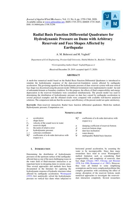 Pdf Radial Basis Function Differential Quadrature For Hydrodynamic Pressure On Dams With