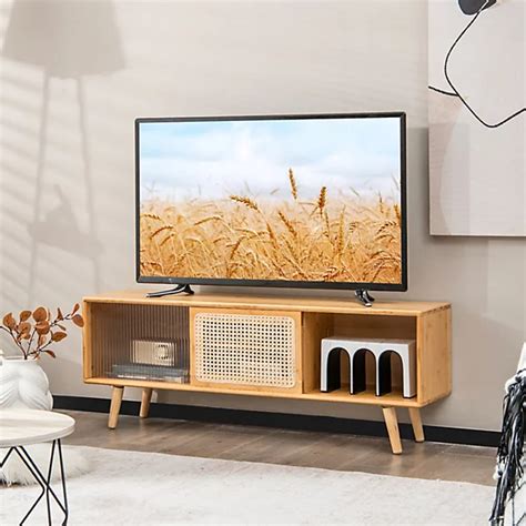 Costway Mid Century Modern Tv Stand For Tvs Up To 55 Bamboo
