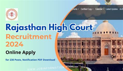 Rajasthan High Court Recruitment 2024 Apply Online Form For 230 Posts