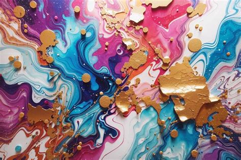 추상적인 다채로운 배경 벽지 아크릴 페인트를 혼합하는 모던 아트 페인트 대리석 질감 알코올 잉크 색상 반투명 프리미엄 사진