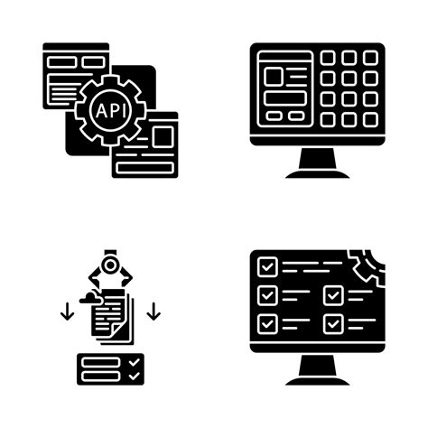 Rpa Glyph Icons Set Robotic Process Automation Application Development Api Gui Testing