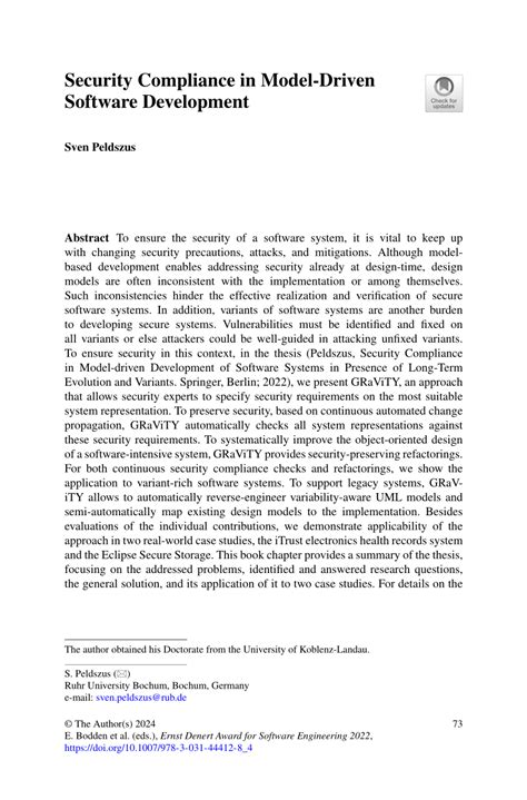 Pdf Security Compliance In Model Driven Software Development