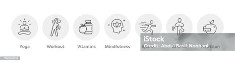 웰빙 및 마음 챙김 아이콘 개념 요가 운동 비타민 스포츠 균형 영양 0명에 대한 스톡 벡터 아트 및 기타 이미지 0명 건강한 생활방식 건강한 식생활 Istock