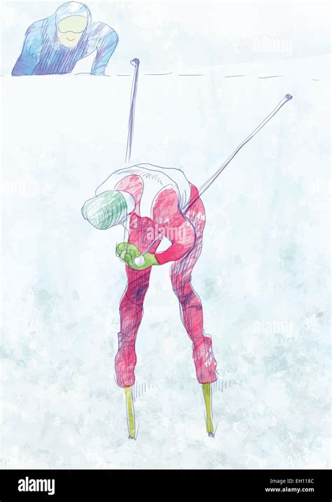 An Hand Drawn Colored Illustration Cross Country Skiing Stock Vector Image And Art Alamy