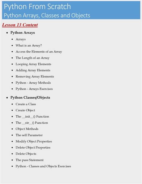 Python From Scratch Lesson 13 Pdf Python Arrays Classes And Objects