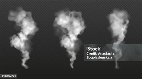 굴뚝에서 나오는 사실적인 투명한 연기 또는 배기 공기 중에 증기의 흰 구름 벡터 그림 3차원 형태에 대한 스톡 벡터 아트 및