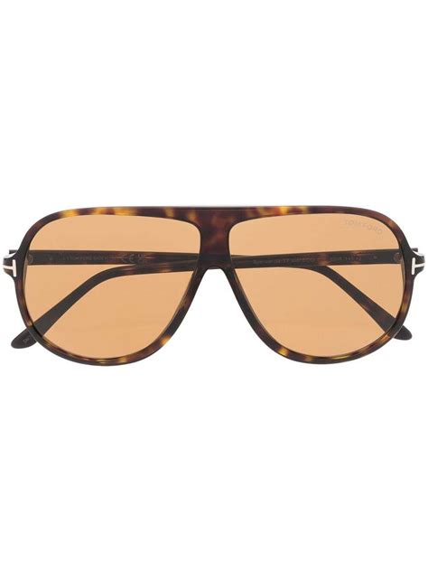 Buy Tom Ford Eyewear Tortoiseshell Effect Pilot Frame Sunglasses At 35