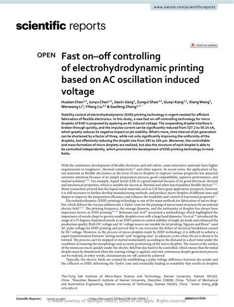 Pdf Fast Onoff Controlling Of Electrohydrodynamic Printing Based On Ac Oscillation Induced