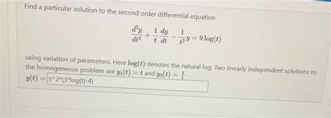 Solved Find A Particular Solution To The Second Order