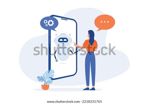 Chatbot Concept Woman Talking Chatbot Big Stock Vector Royalty Free