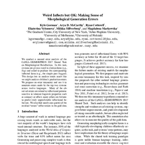 Weird Inflects But Ok Making Sense Of Morphological Generation Errors Acl Anthology