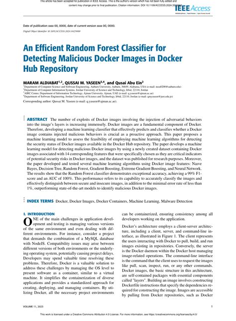 Pdf An Efficient Random Forest Classifier For Detecting Malicious Docker Images In Docker Hub