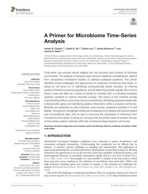 Pdf A Primer For Microbiome Time Series Analysis