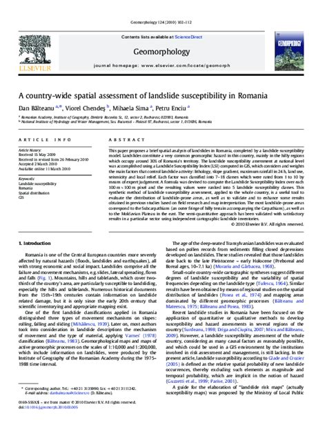 Pdf A Country Wide Spatial Assessment Of Landslide Susceptibility In Romania Viorel Chendes