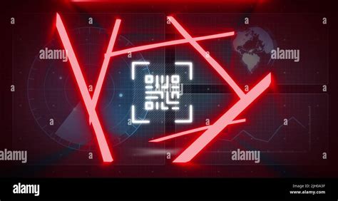 Image Of Neon Qr Code With Lines Over Data Processing And Scope