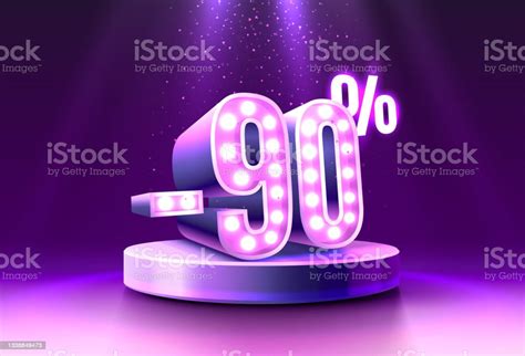 90 Off 할인 크리에이티브 컴포지션 3d 판매 기호 네온 연단 선물 상자 판매 배너 및 포스터 벡터 3차원 형태에 대한 스톡 벡터 아트 및 기타 이미지 Istock