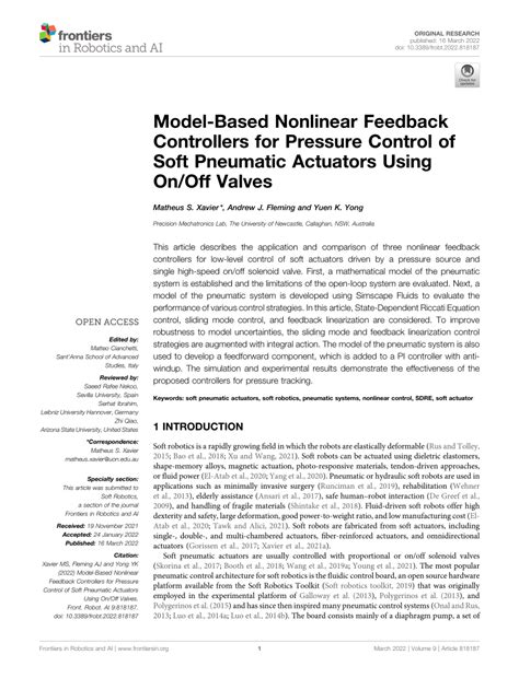 Pdf Model Based Nonlinear Feedback Controllers For Pressure Control Of Soft Pneumatic