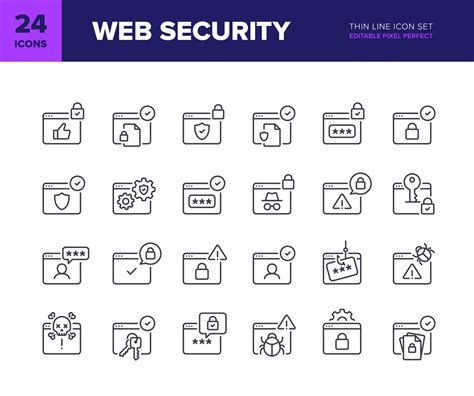 Web Security Vector Line Icon Set Website Privacy And Personal Data Protection Icon Collection