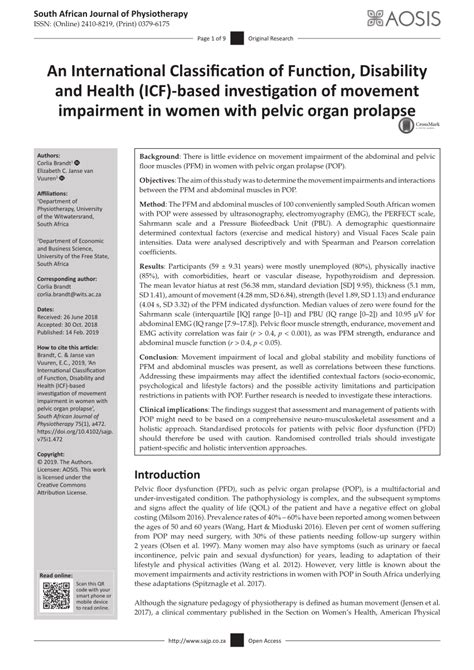 Pdf An International Classification Of Function Disability And Health Icf Based