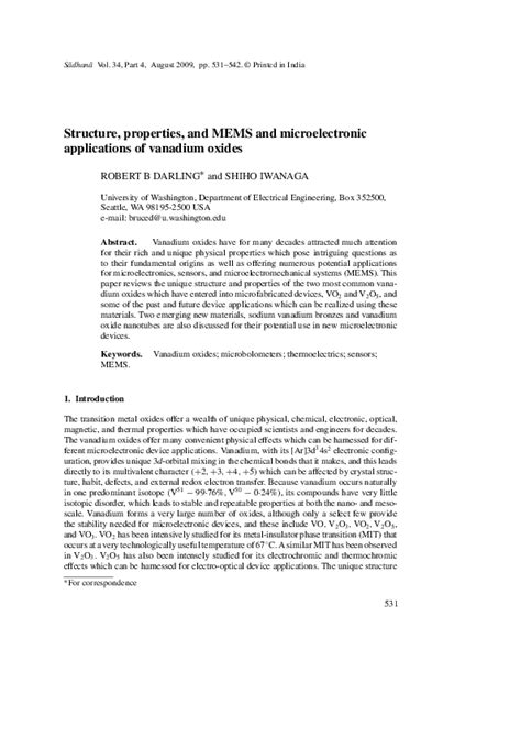 Pdf Structure Properties And Mems And Microelectronic Applications Of Vanadium Oxides