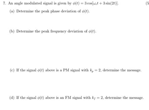Solved 7 An Angle Modulated Signal Is Given By ф T 3
