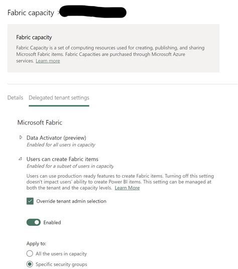 solved trying to work with a workspace and paid fabric ca