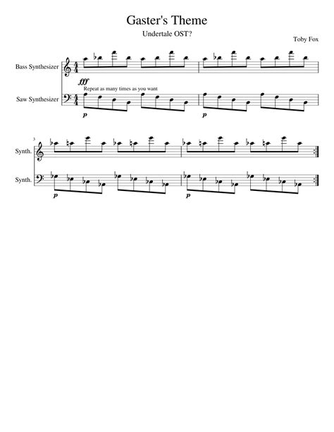 Gasters Theme Sheet Music For Bass Guitar Synthesizer Mixed Duet
