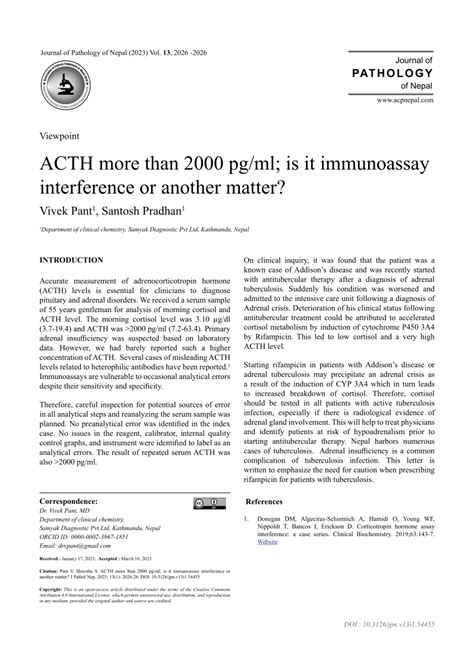 Pdf Acth More Than 2000 Pg Ml Is It Immunoassay Interference Or Another Matter