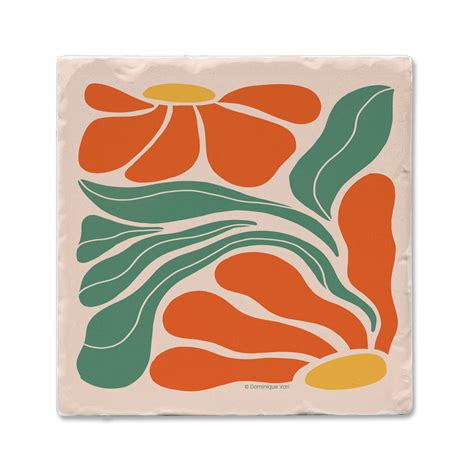 Dakota Fields Orange Bohemian Floral 4 Pack Tumbled Tile Coasters Wayfair