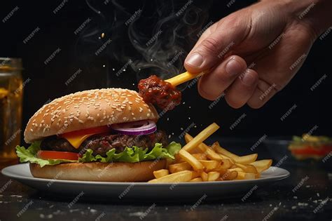 Premium Photo A Burger Being Assembled With Precision And Care