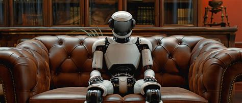 Business Robot Seated On A Leather Couch Premium Ai Generated Image