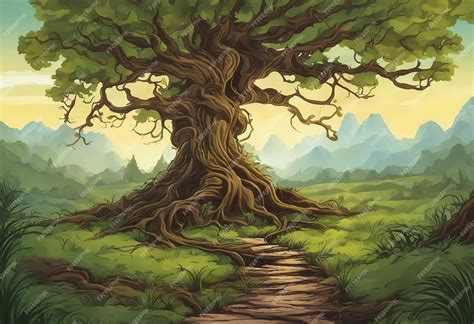 Vector Illustration Of A Cartoon Tree With Roots Premium Ai Generated