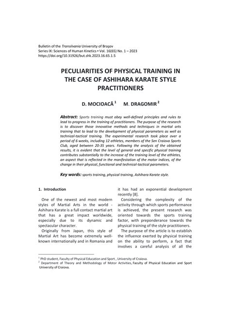 Pdf Peculiarities Of Physical Training In The Case Of Ashihara Karate Style Practitioners