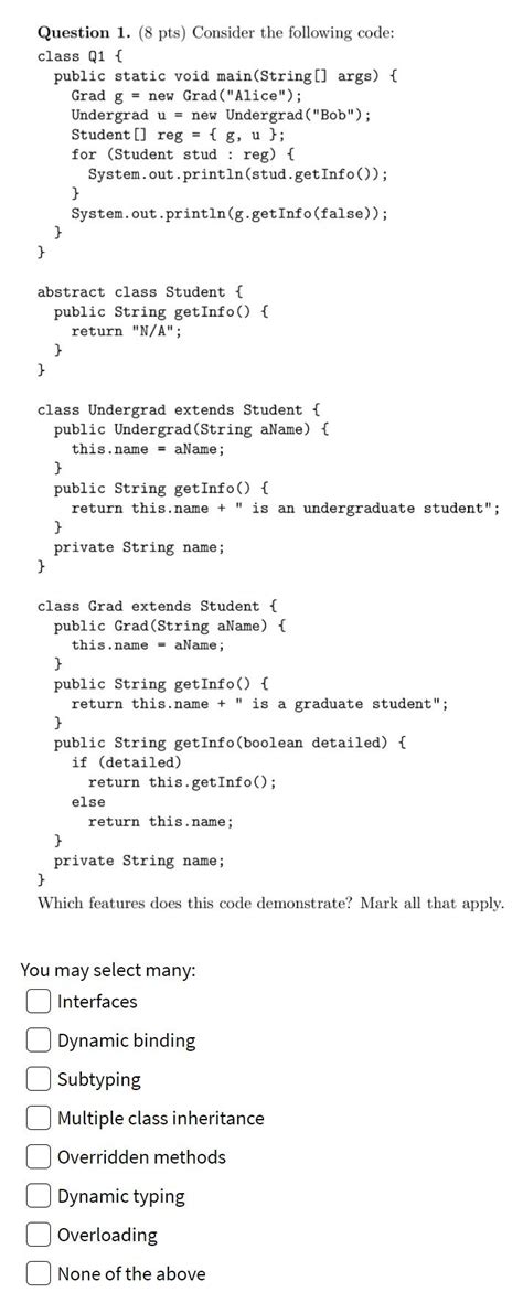 Solved Question Pts Consider The Following Code Chegg
