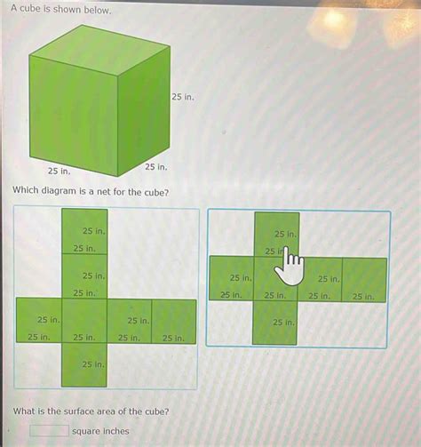 Solved A Cube Is Shown Below Which Diagram Is A Net For The Cube What Is The Surface Area Of