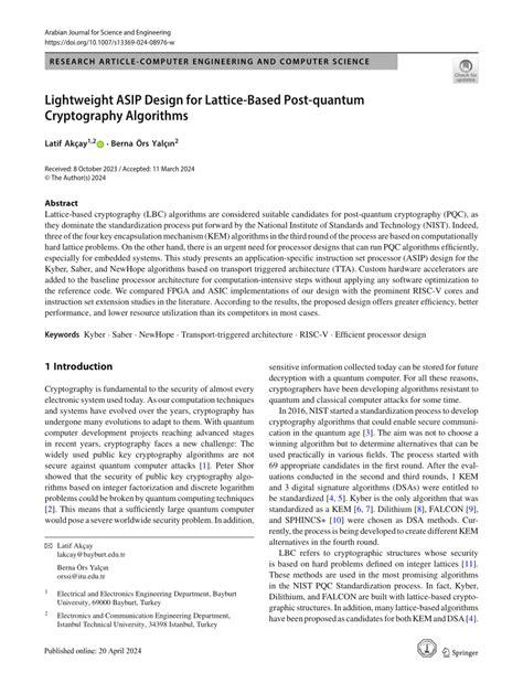 Pdf Lightweight Asip Design For Lattice Based Post Quantum Cryptography Algorithms