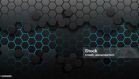 청색광이 있는 육각형 짙은 회색 격자 공간을 복사하고 텍스트 또는 로고를 추가합니다 현대 미래 사이버 배경 그림 0명에 대한 스톡 벡터 아트 및 기타 이미지 Istock