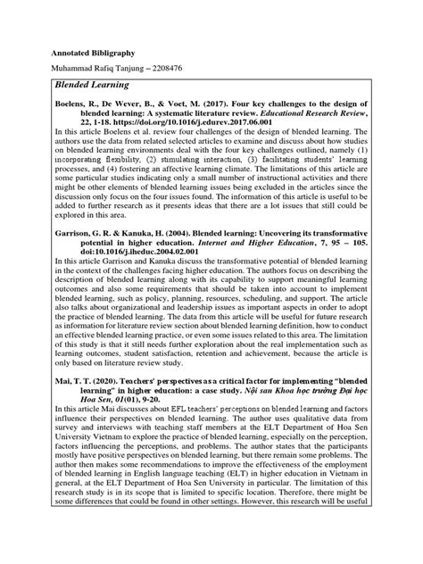Annotated Bibliography Pdf Project Based Learning Learning