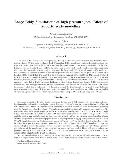 Pdf Large Eddy Simulations Of High Pressure Jets Effect Of Subgrid Scale Modeling